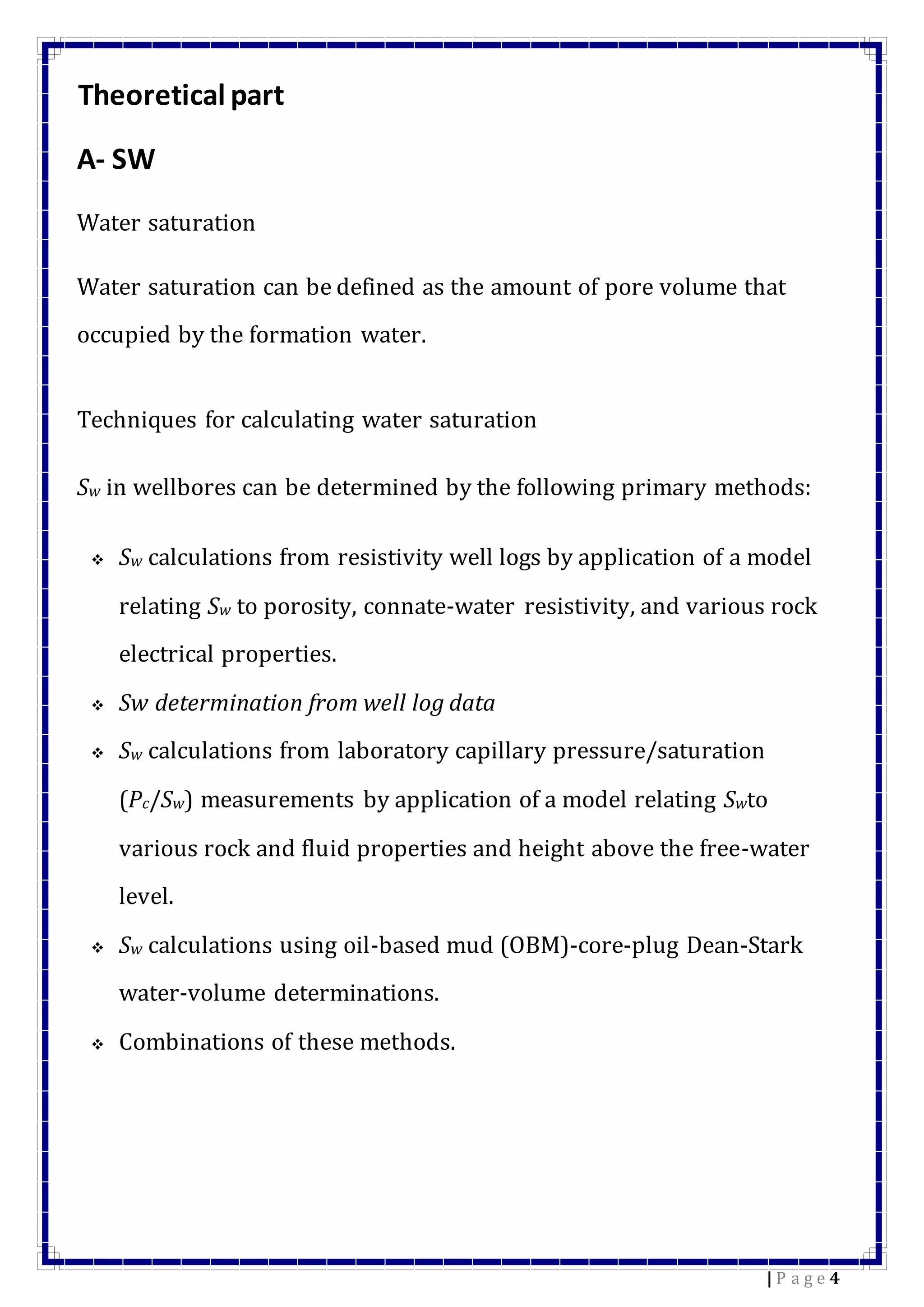Calculating porosity and water saturation | DOCX