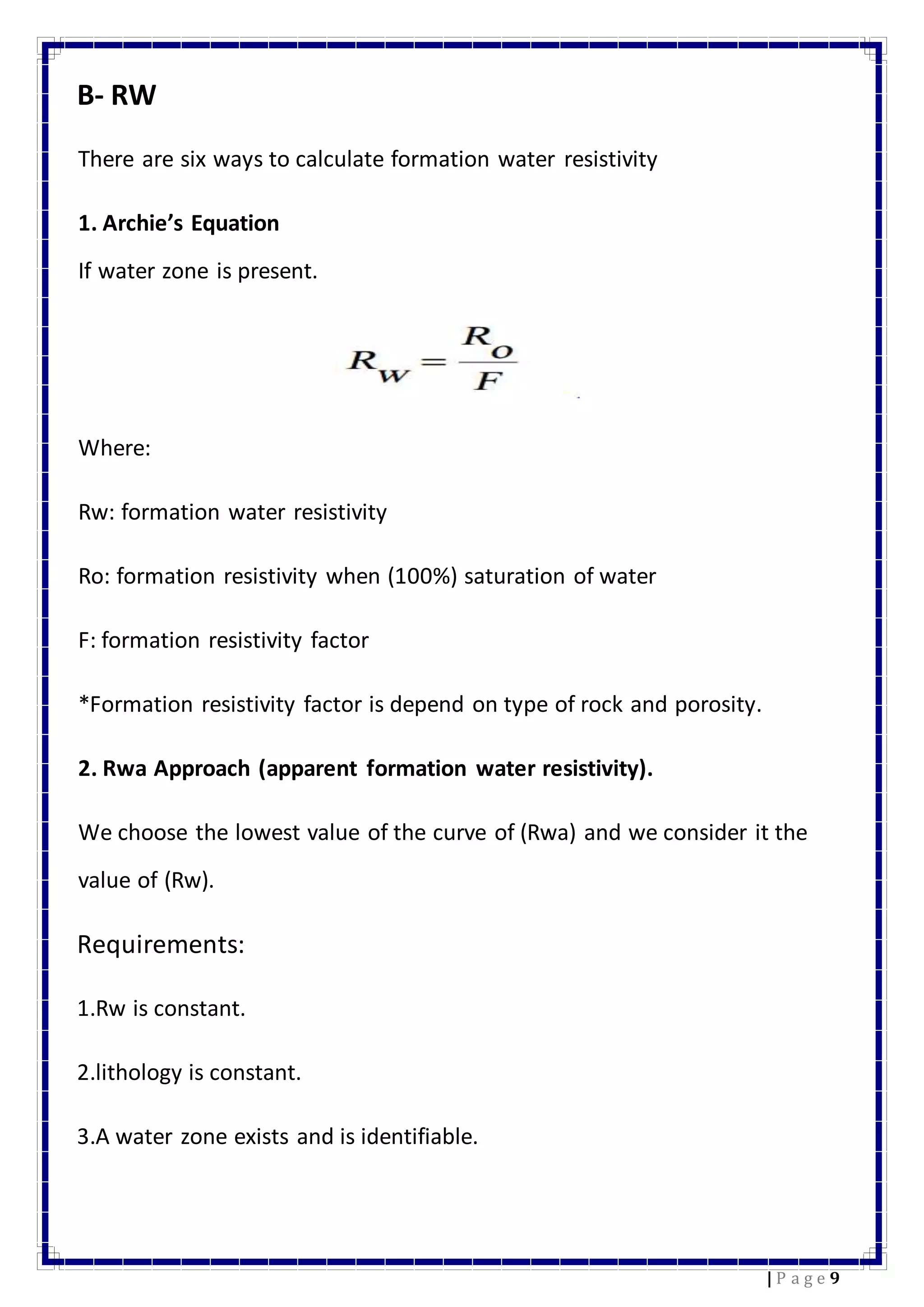 Calculating porosity and water saturation | DOCX