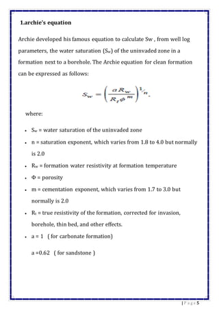 Calculating porosity and water saturation | DOCX | Chemistry | Science