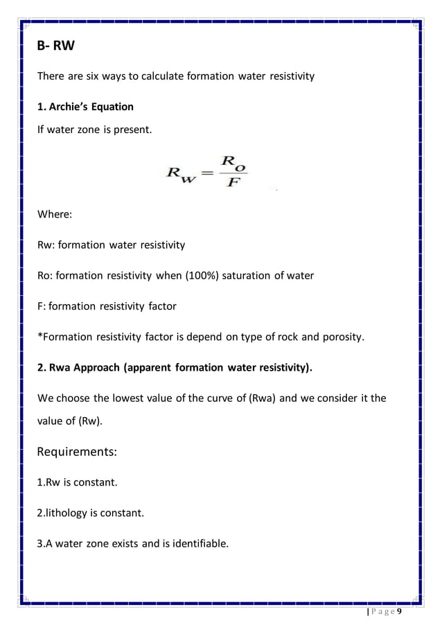 Calculating Porosity And Water Saturation Docx Chemistry Science