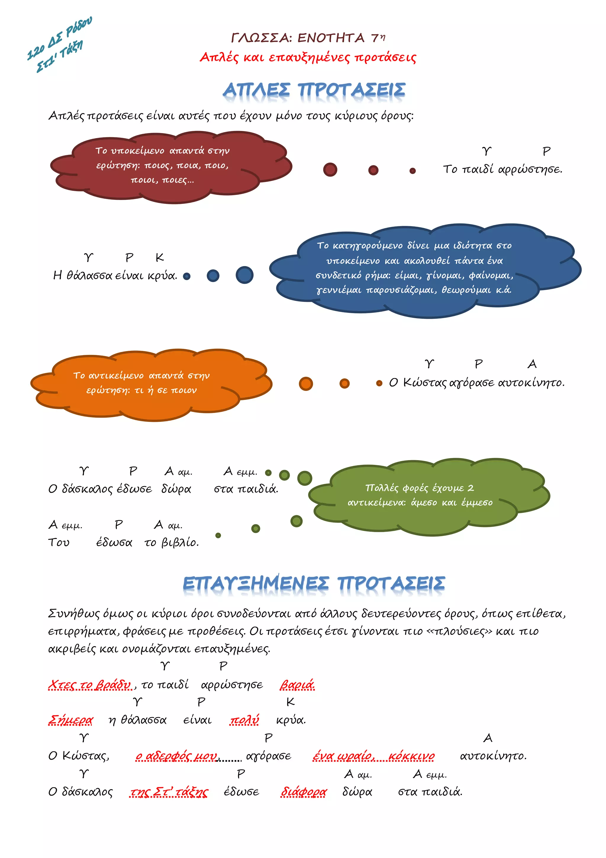 Απλές και επαυξημένες προτάσεις (στ' τάξη) | DOCX