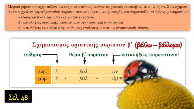 Αόριστος β΄ στην ενεργητική και μέση φωνή. Εν. 6, Αρχαία Ελληνική ...