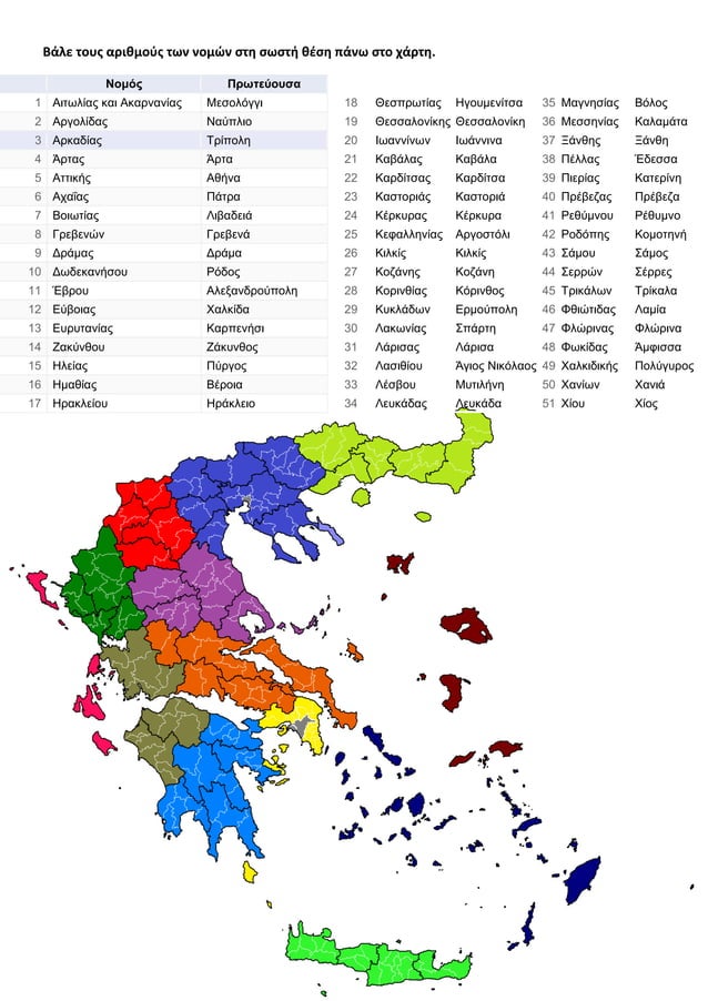 Γεωγραφία - Νομοί της Ελλάδας - Άσκηση