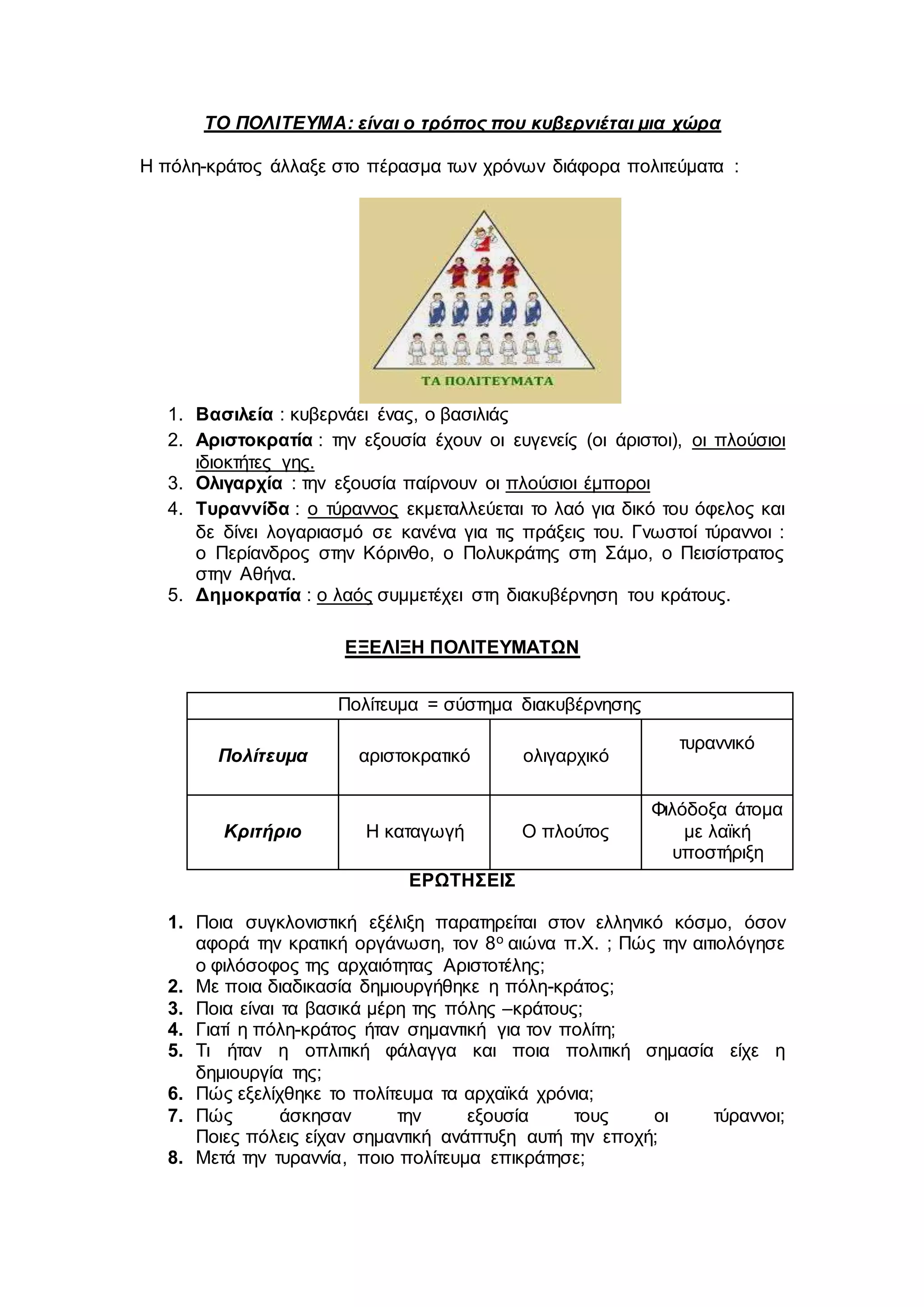 πολη κρατος και πολιτευμα σχεδιαγραμμα και ερωτησεις | DOCX