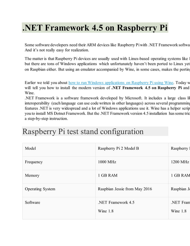 .Net framework 4.5 on raspberry pi | PDF