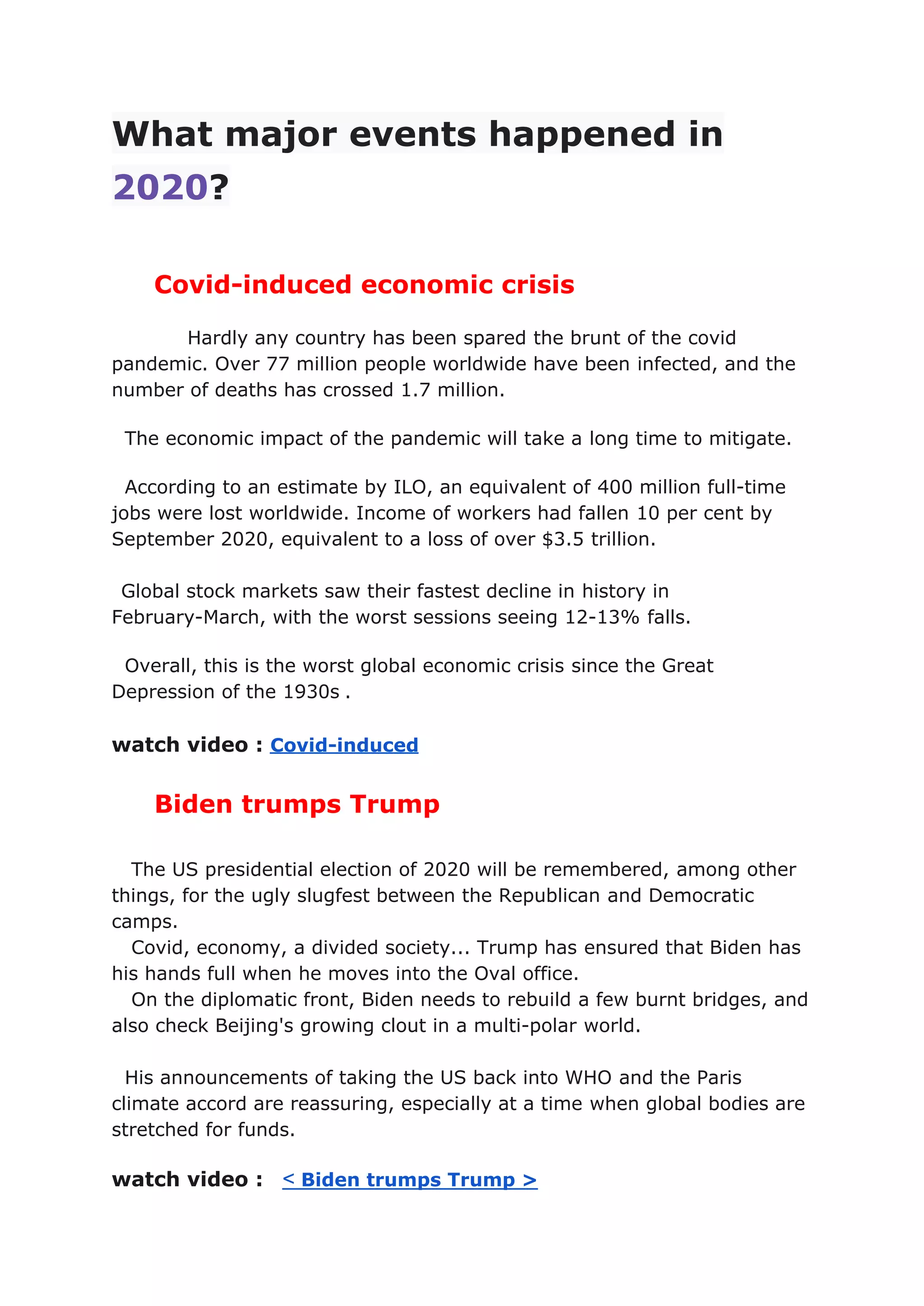 What major events happened in 2020? | PDF