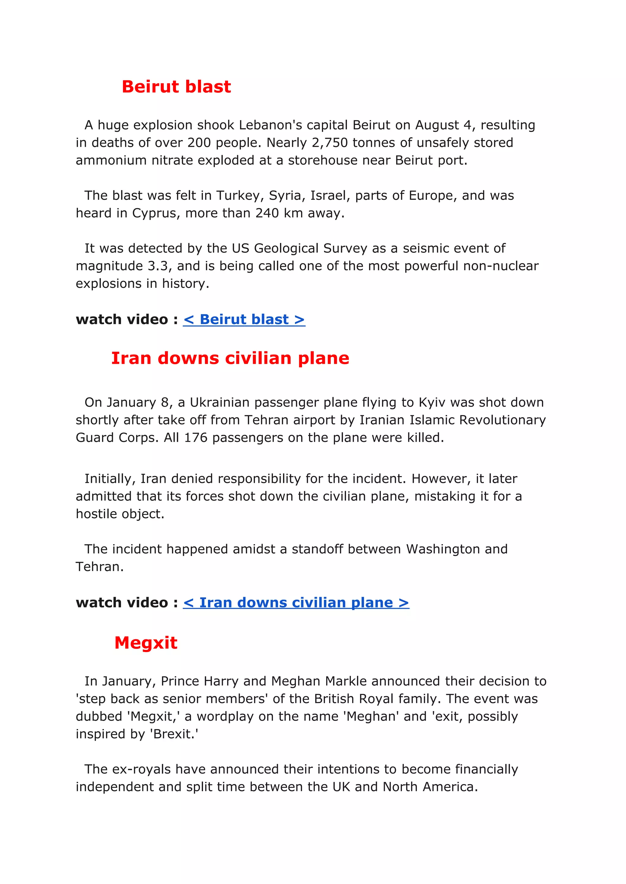 What major events happened in 2020? | PDF