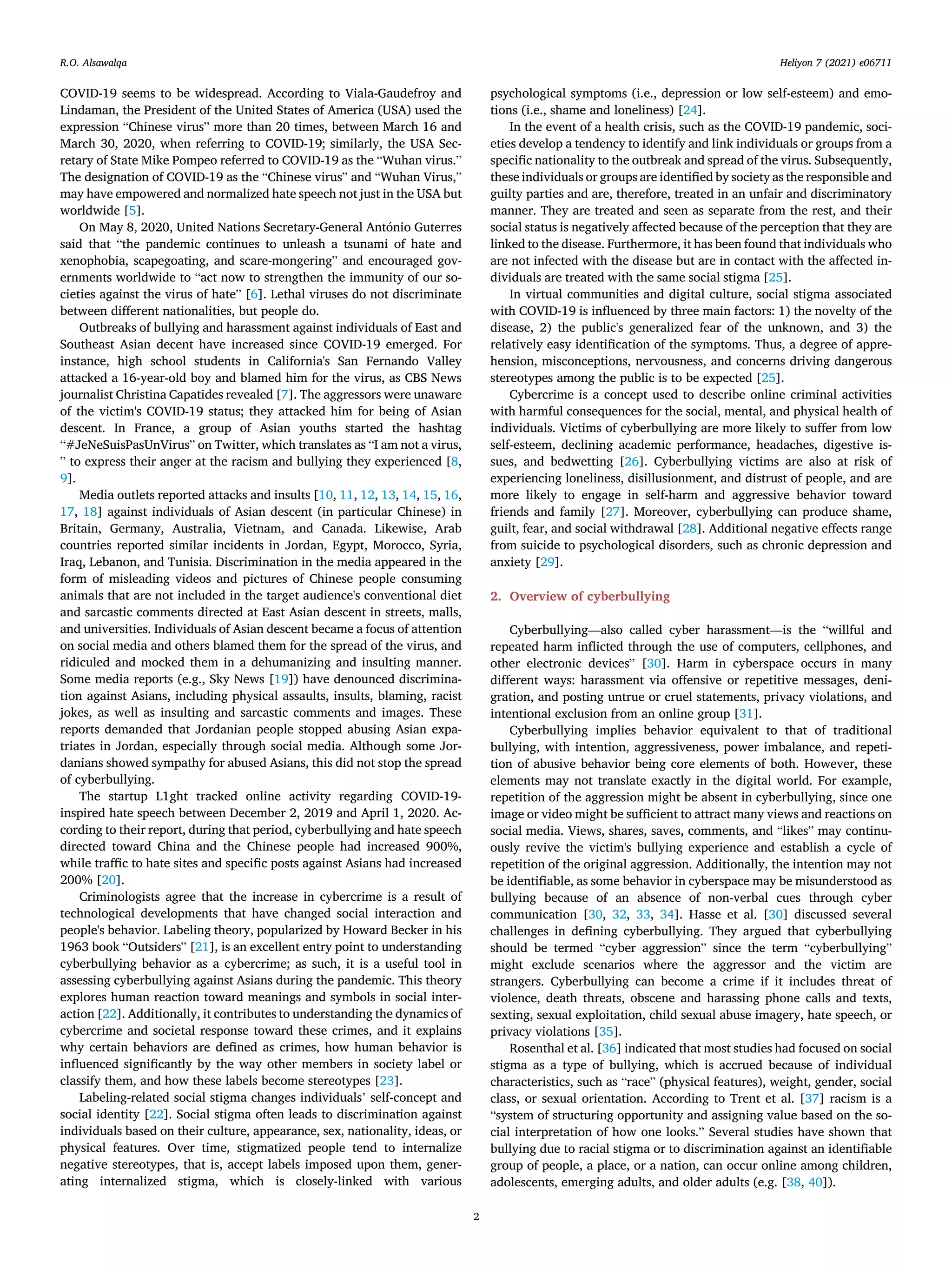 Cyberbullying, social stigma, and self-esteem: the impact of COVID-19 ...