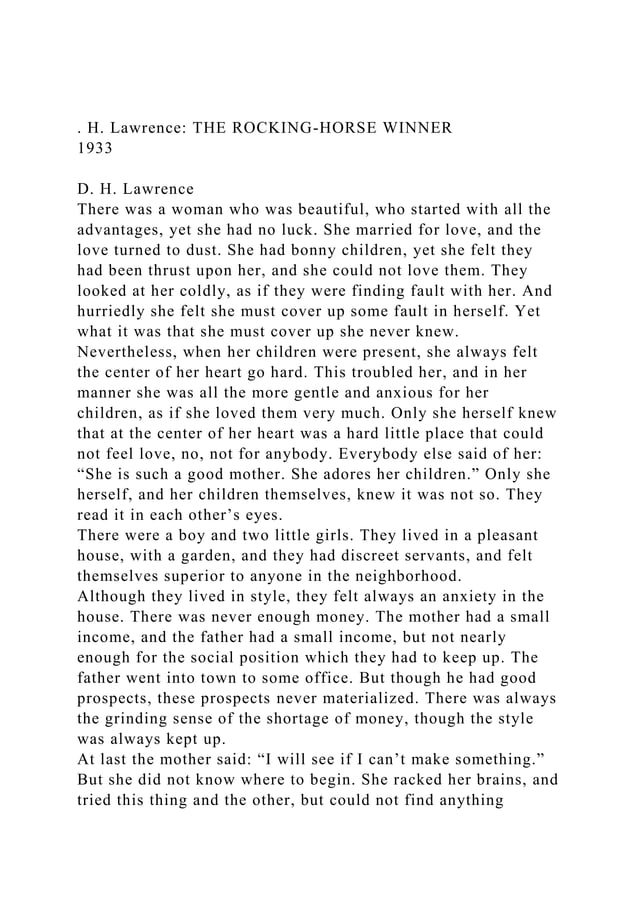 . H. Lawrence THE ROCKING-HORSE WINNER 1933D. H. Lawrence.docx