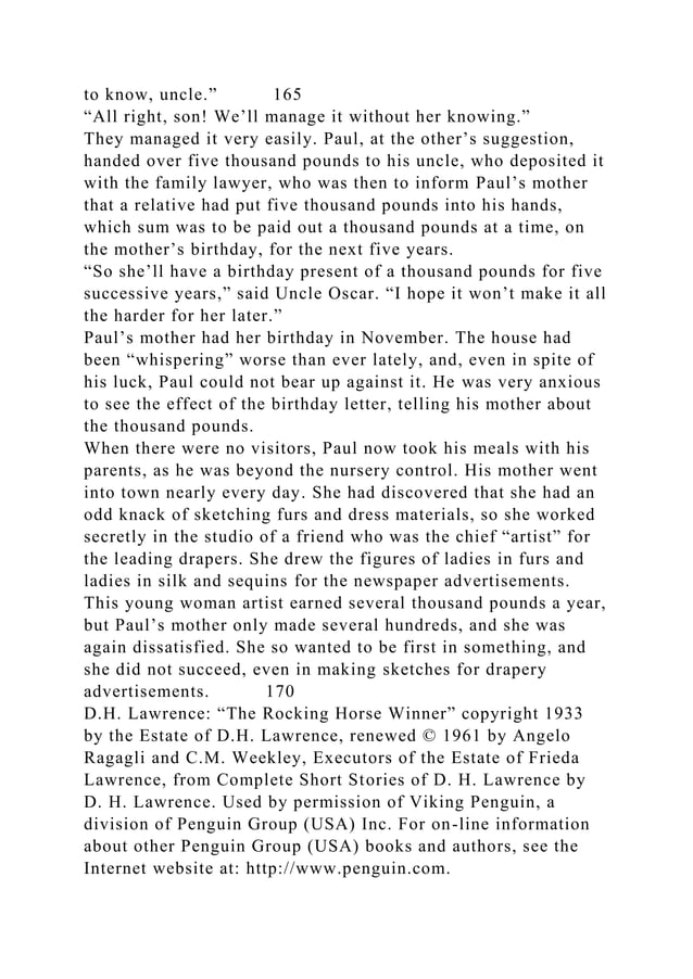 . H. Lawrence THE ROCKING-HORSE WINNER 1933D. H. Lawrence.docx