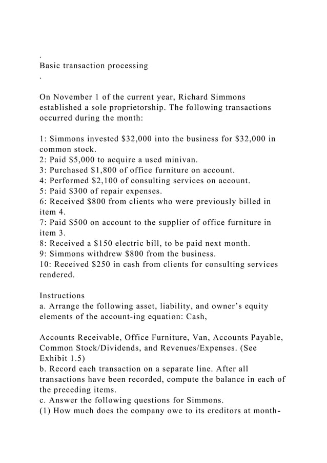 . Basic transaction processing. On November 1 of the current.docx ...