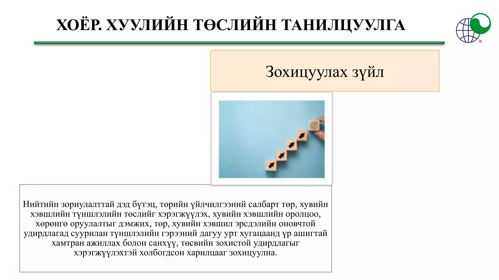 ТӨР ХУВИЙН ХЭВШЛИЙН ТҮНШЛЭЛИЙН ТУХАЙ ХУУЛИЙН ТӨСӨЛ ИЙН ТАНИЛЦУУЛГА Pptx