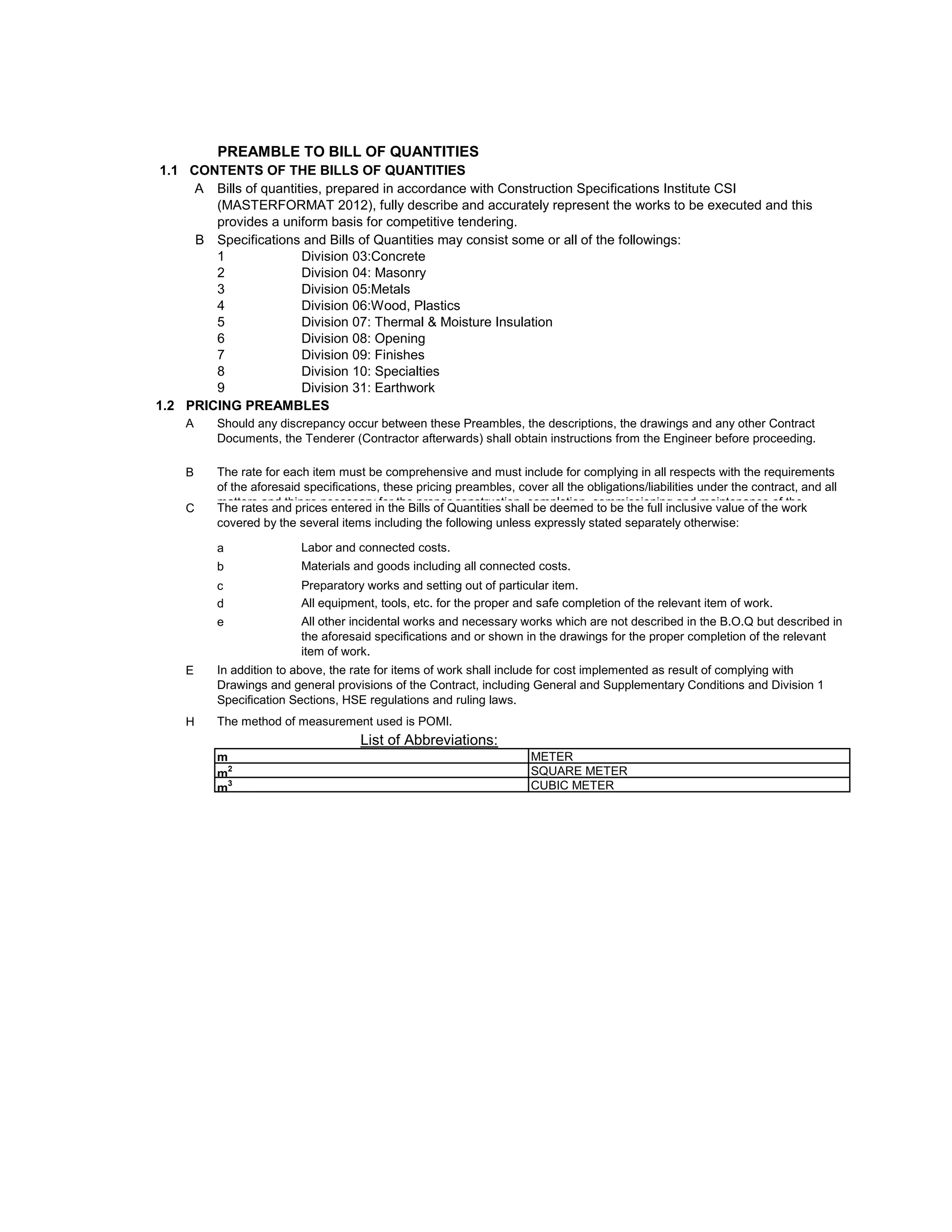 Bill Of Quantities Issued For Construction | PDF