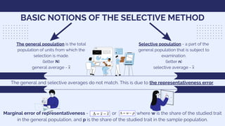 THE CONCEPT AND ESSENCE OF THE SELECTIVE METHOD. DETERMINATION OF ...