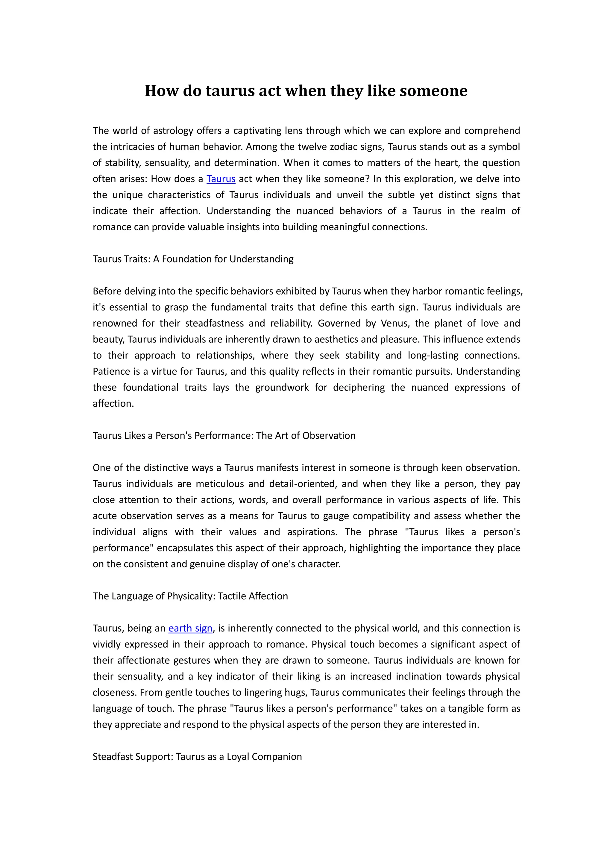 How do taurus act when they like someone | DOC