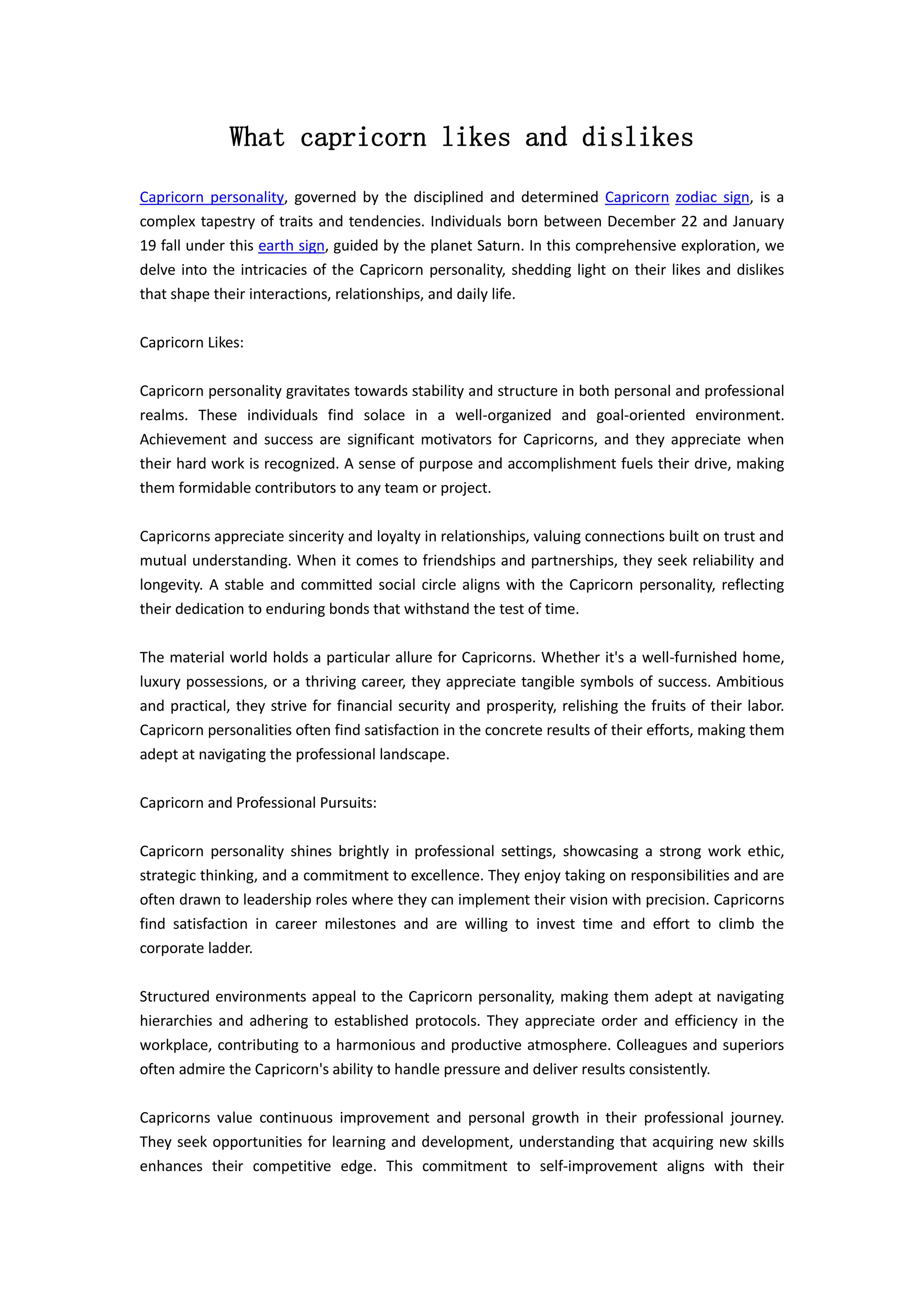 What capricorn likes and dislikes | DOC