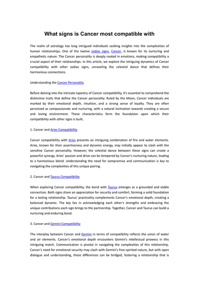 What signs is Cancer most compatible with | DOC | Cancer | Diseases and ...