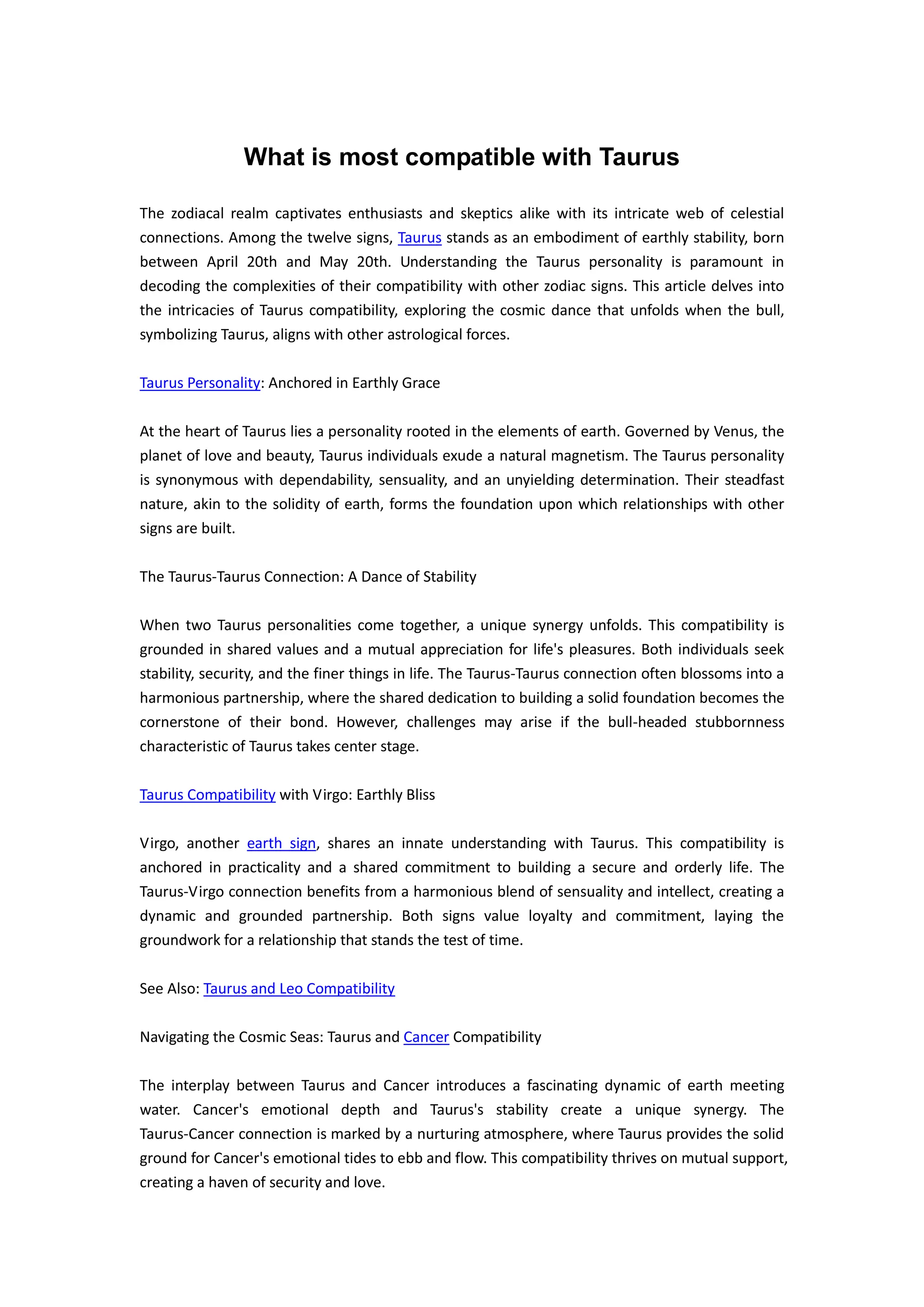 What is most compatible with Taurus | DOC