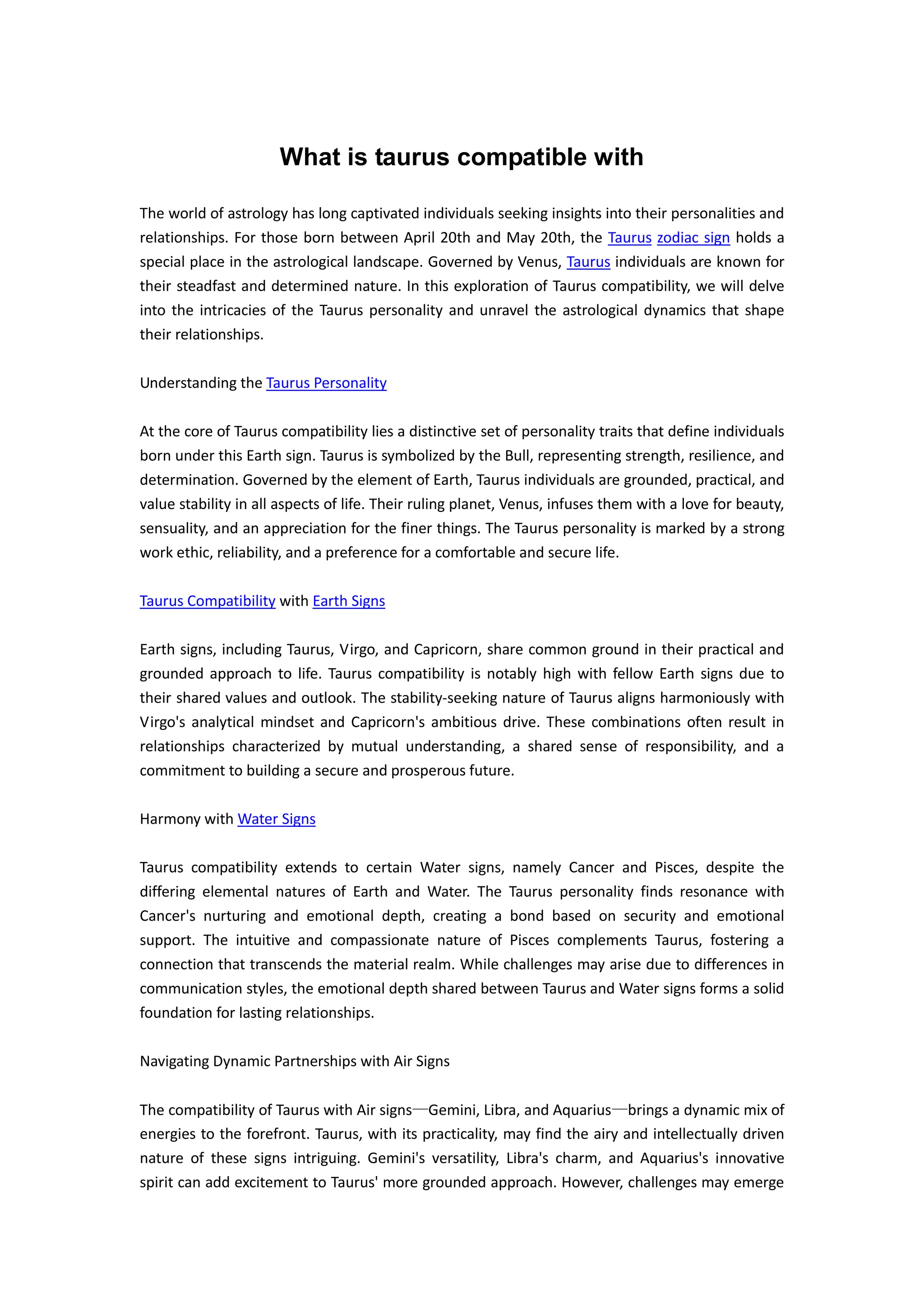 What is taurus compatible with | DOC