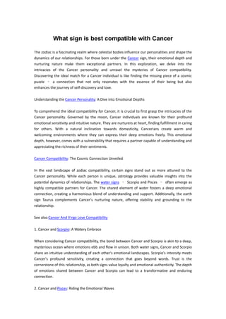 What sign is best compatible with Cancer | DOC