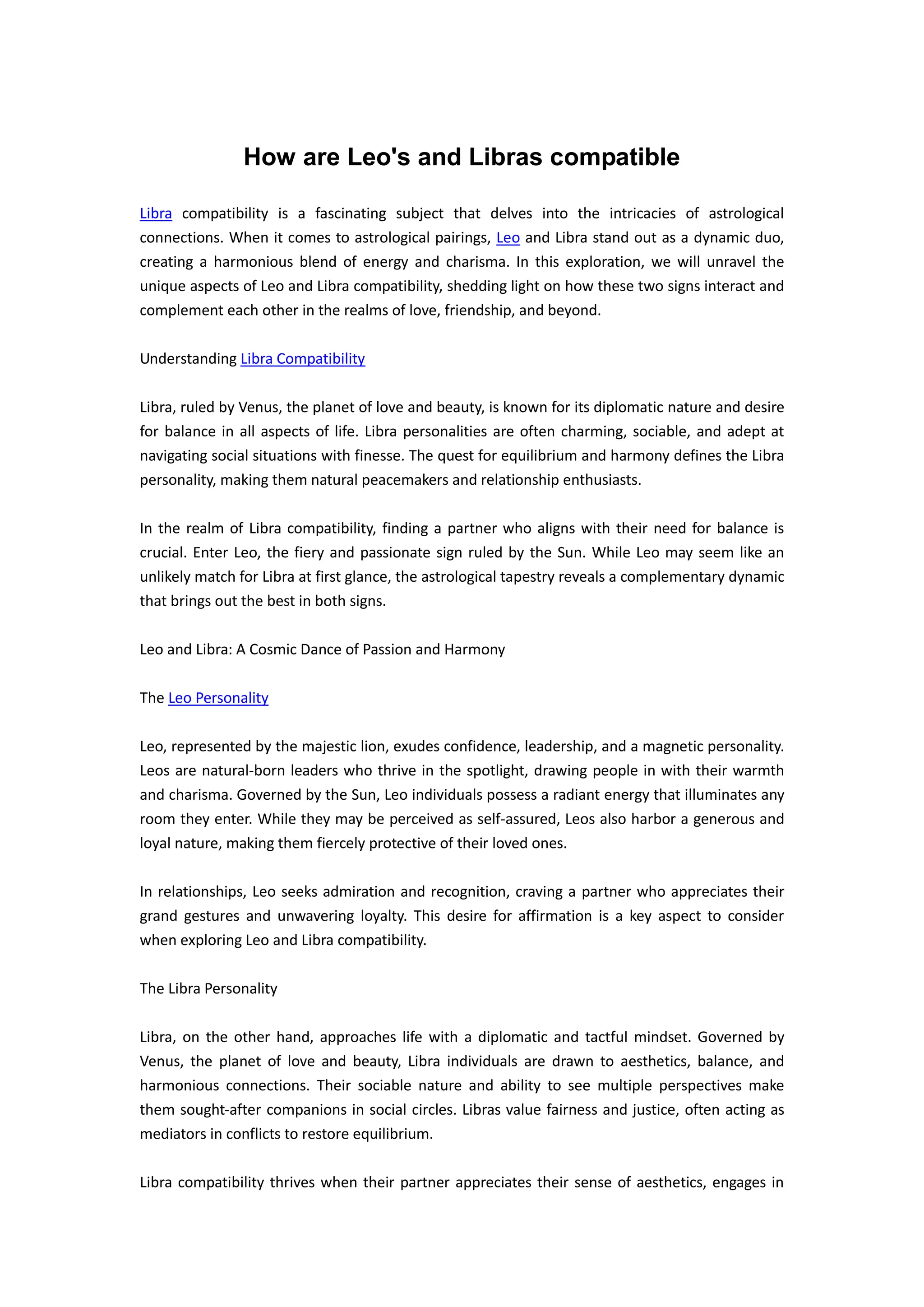 How are Leo's and Libras compatible | DOC