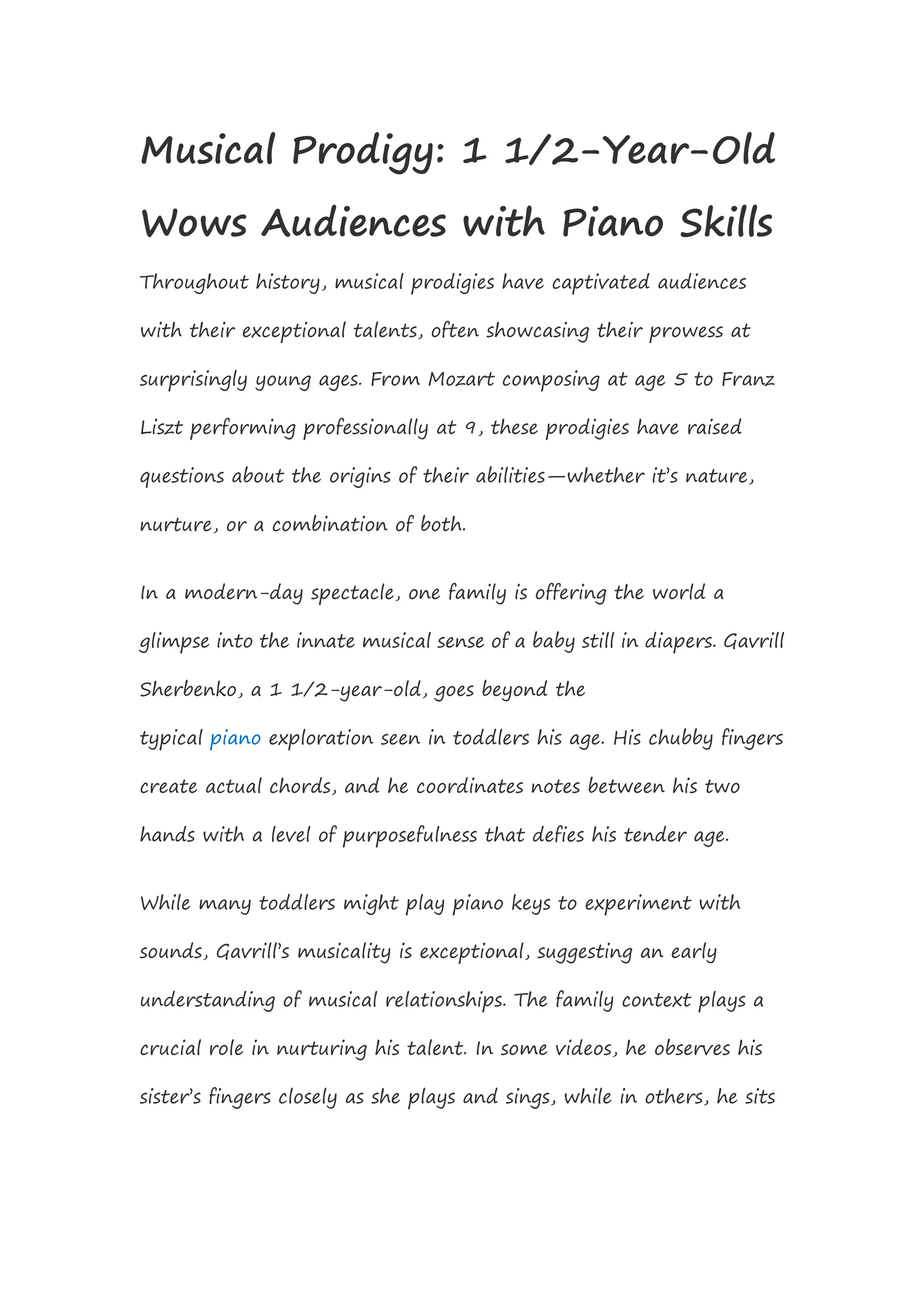 Musical Prodigy: 1 1/2-Year-Old Wows Audiences with Piano Skills | PDF