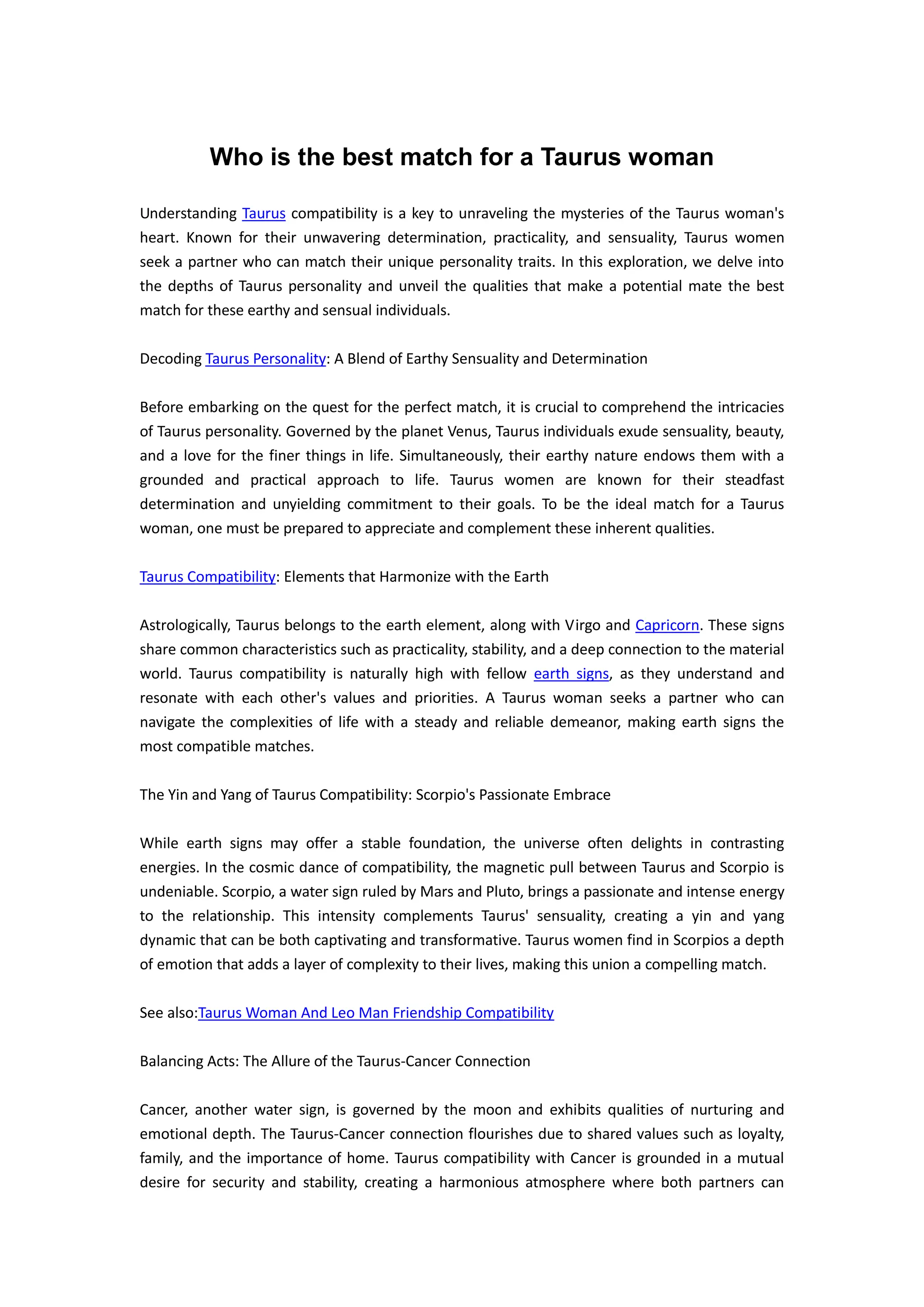 Who is the best match for a Taurus woman | DOC