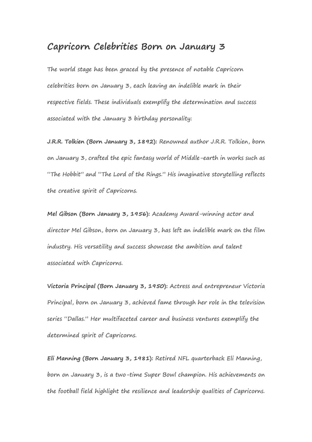 January 3 Birthday Capricorn Personality: Traits, Compatibility & More ...