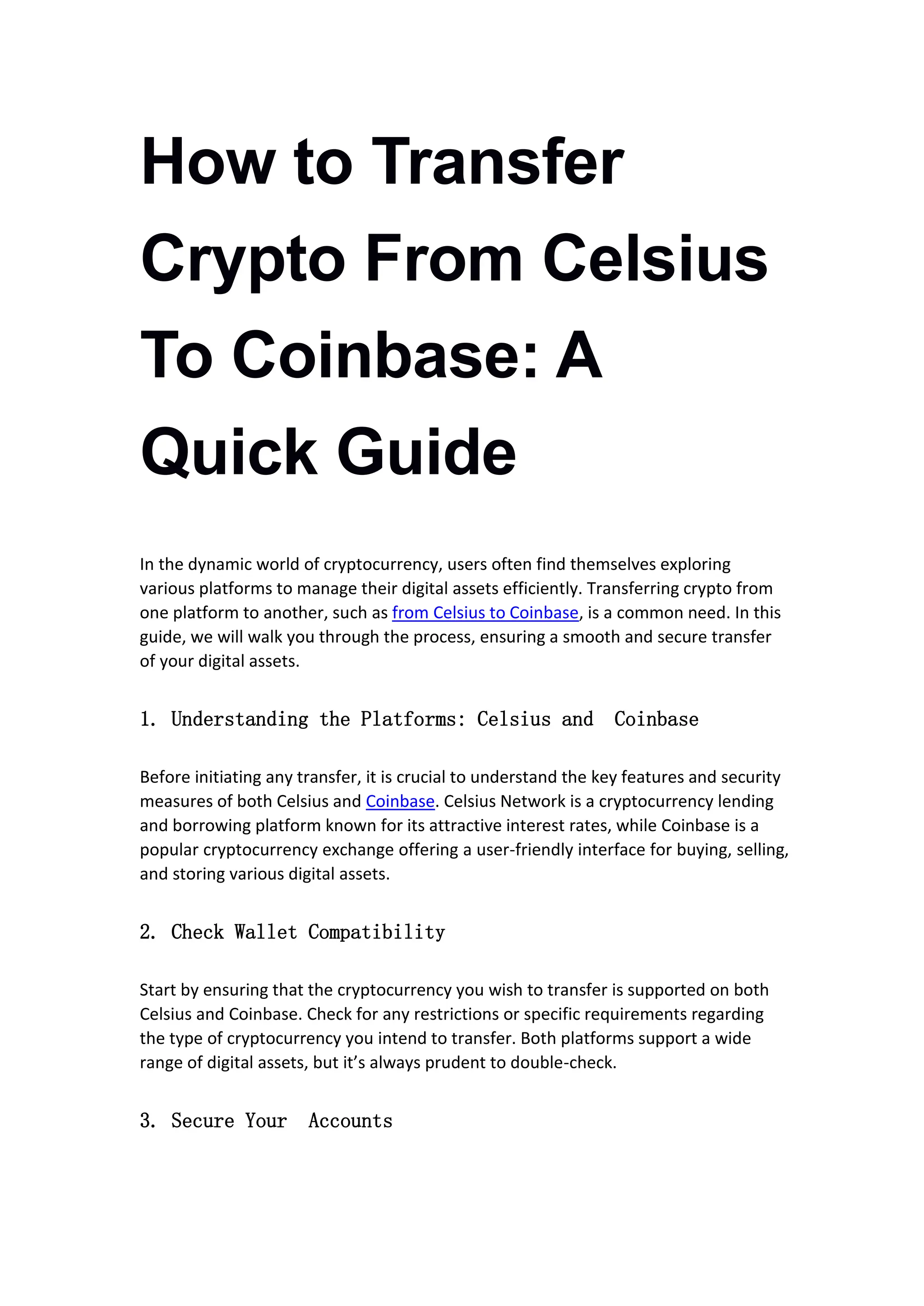 How to Transfer Crypto From Celsius To Coinbase: A Quick Guide | PDF