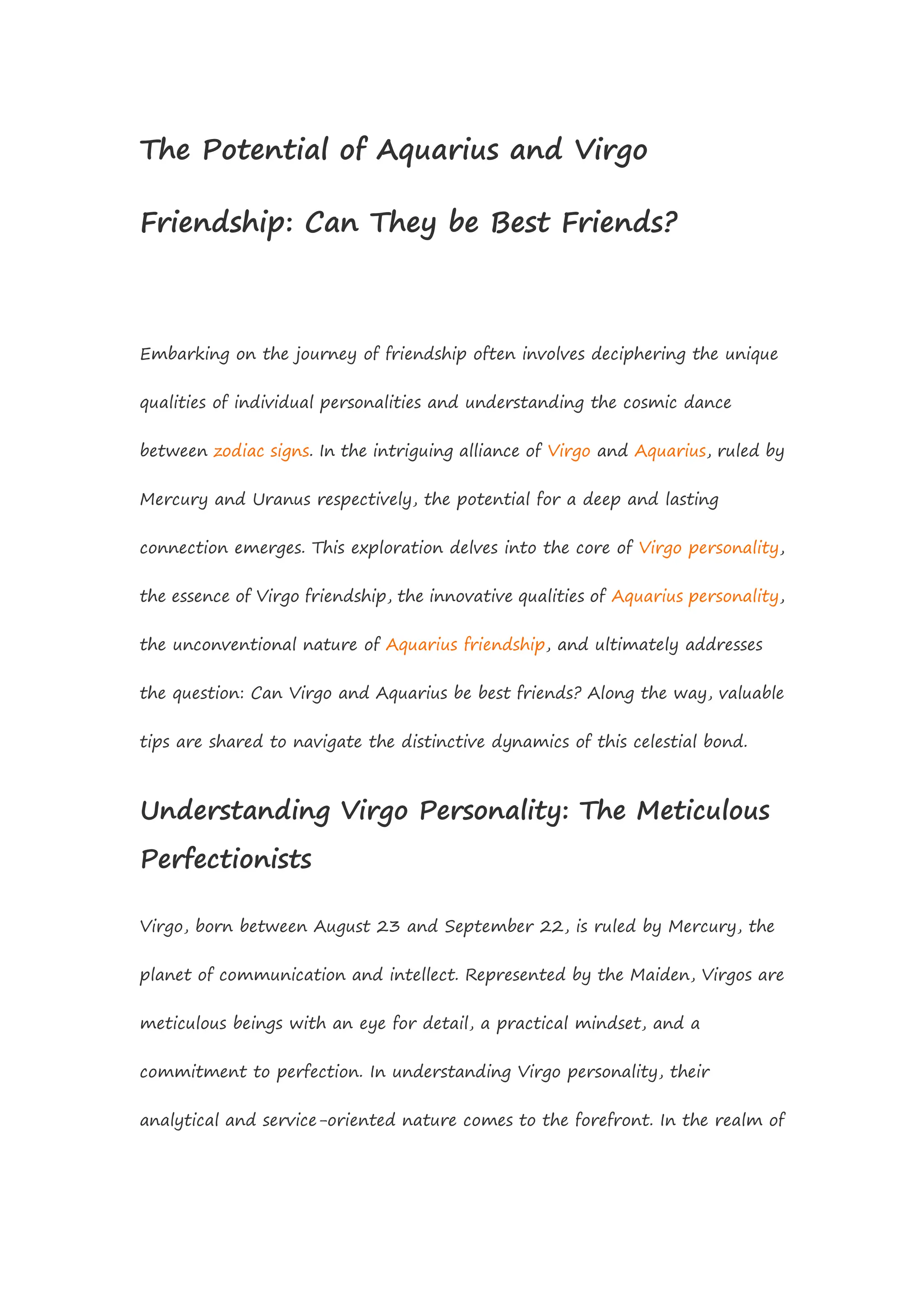 The Potential Of Aquarius And Virgo Friendship Can They Be Best Friends Pdf