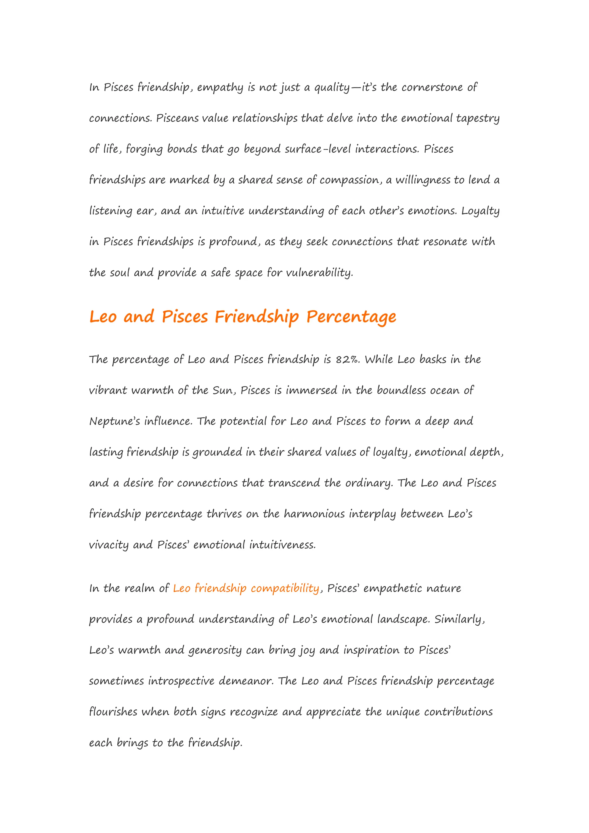 You Need to Know About Pisces and Leo Friendship Percentage | PDF