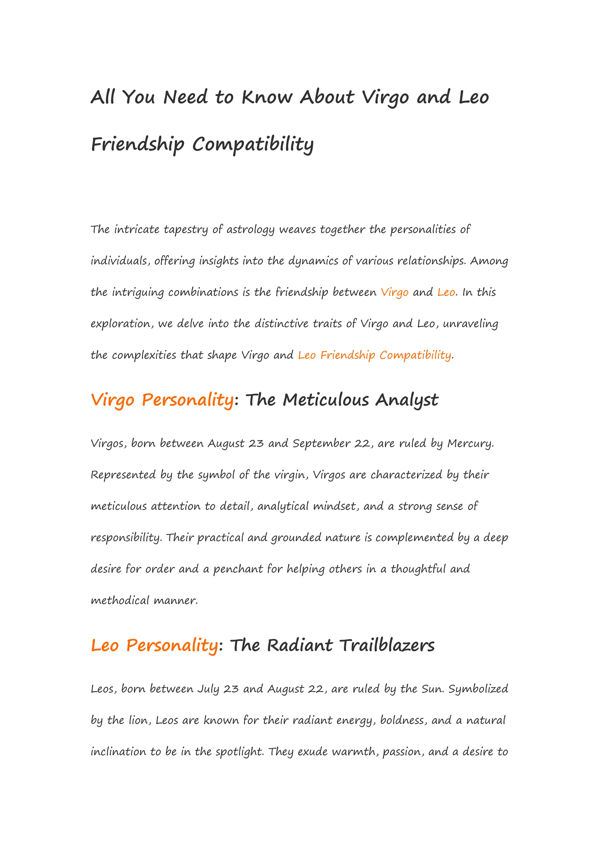 All You Need to Know About Virgo and Leo Friendship Compatibility | DOC