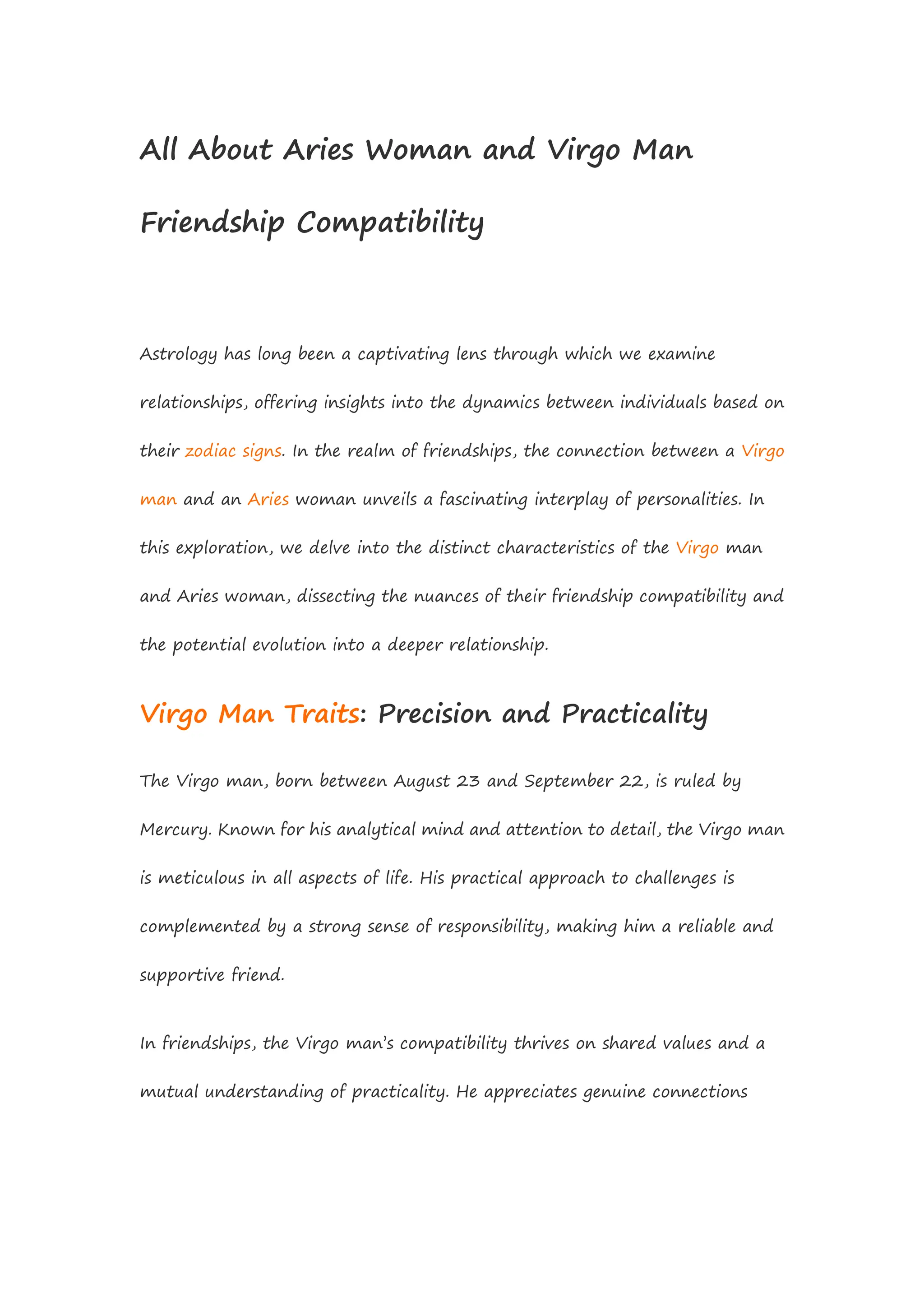 All About Aries Woman and Virgo Man Friendship Compatibility | PDF