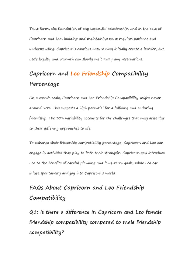 Capricorn and Leo Friendship Compatibility [Unveiled!] | DOC