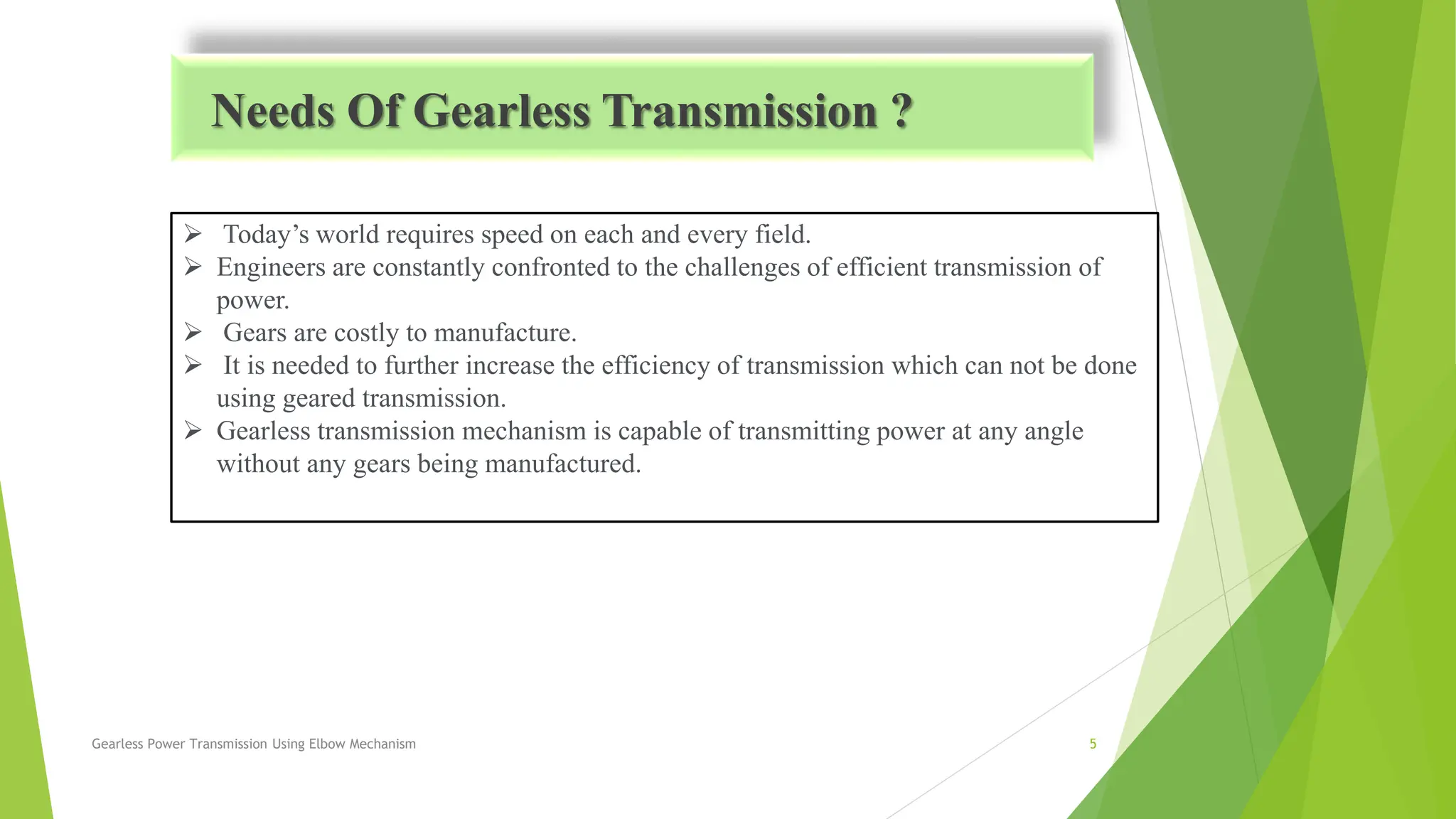 gearless power transmission using elbow mechanism | PPTX