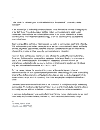 The impact of technology on human relsps | PDF