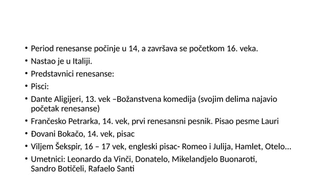 Humanizam i renesansa. Prezentacija za šesti razred osnovne škole | PPTX