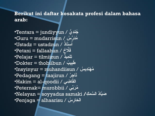 materi bahasa arab tentang profesi dalam kehidupan | PPT