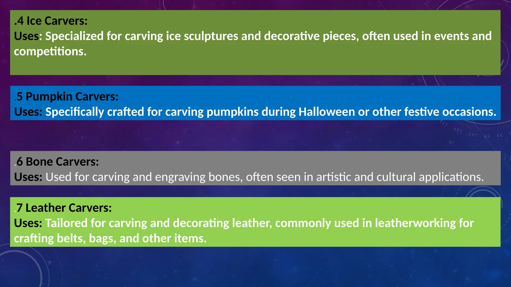 WHAT ARE THE TYPES OF CARVERS AND THEIR USES | PPTX
