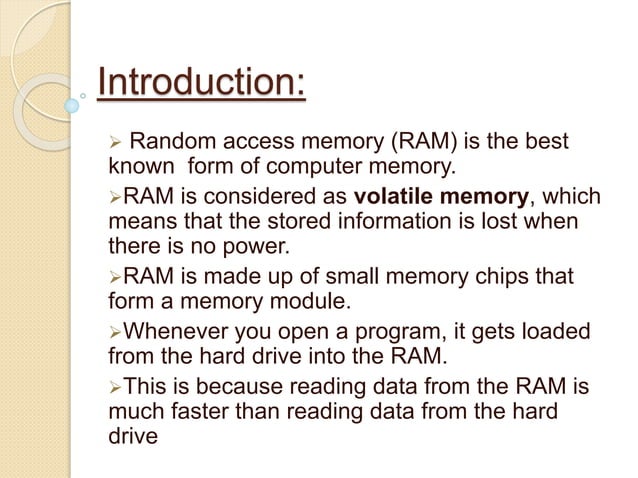 Random access memory | PPTX | Data Storage and Warehousing | Computing