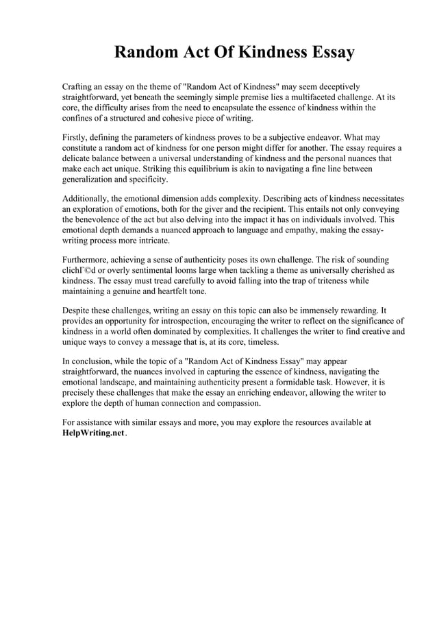 Random Act Of Kindness Essay. Westminster College (Utah) | PDF