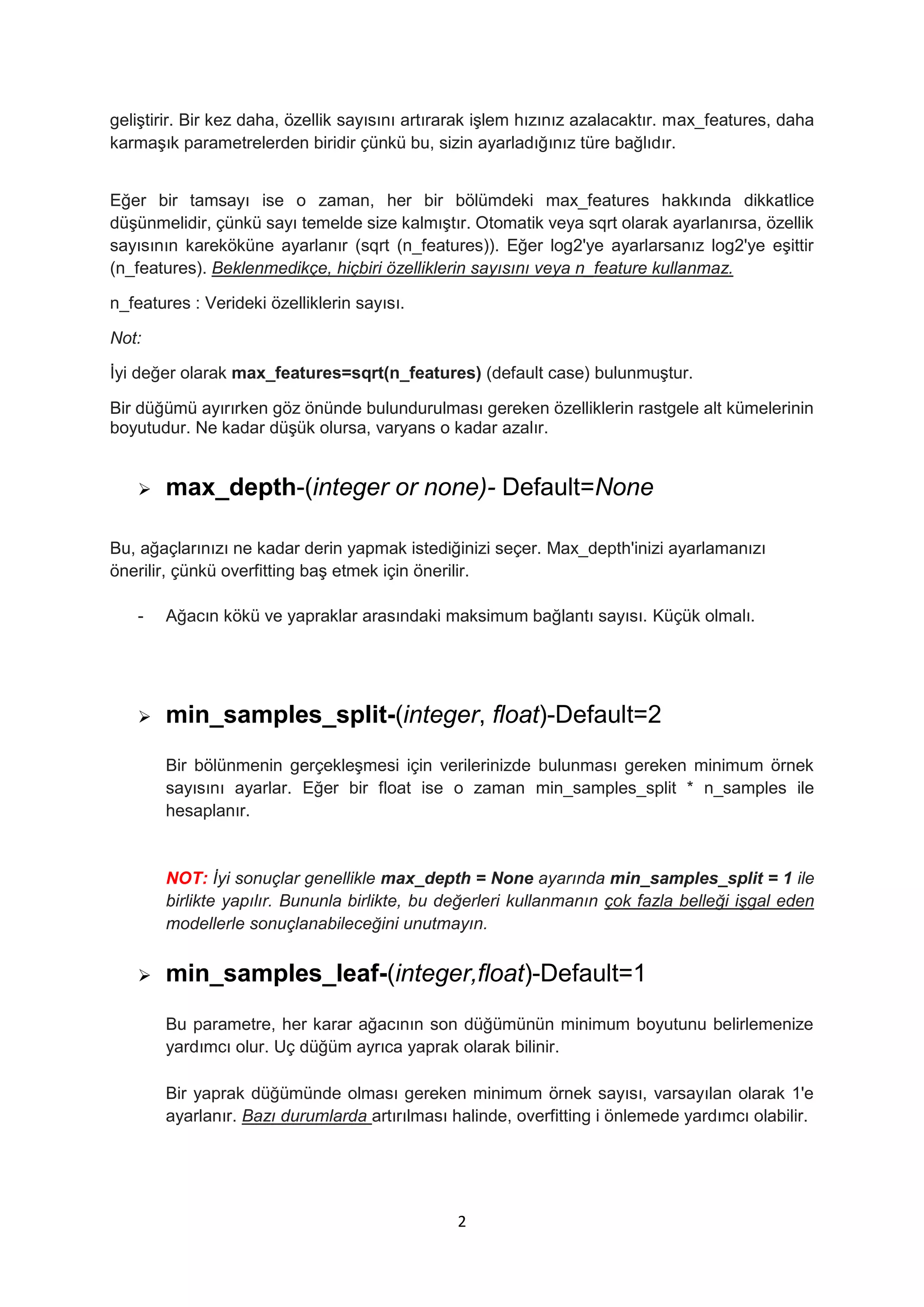 Python - Rastgele Orman(Random Forest) Parametreleri | PDF