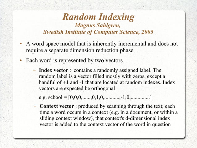 Word Space Models & Random indexing | PPT