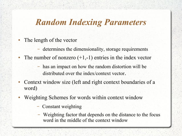 Word Space Models & Random indexing | PPT