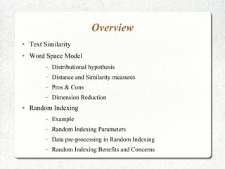 Word Space Models & Random indexing | PPT