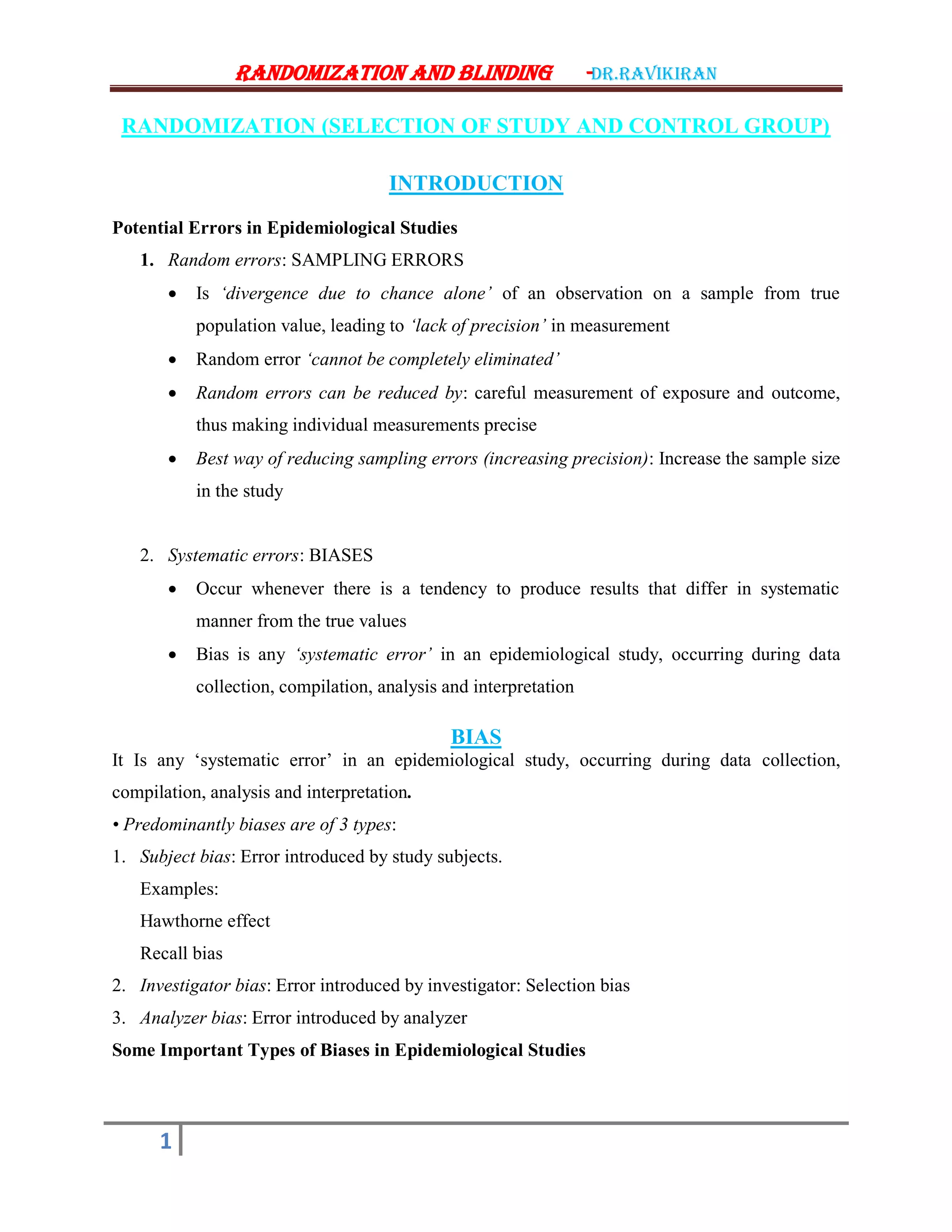 Randomization, Bias, Blinding | PDF