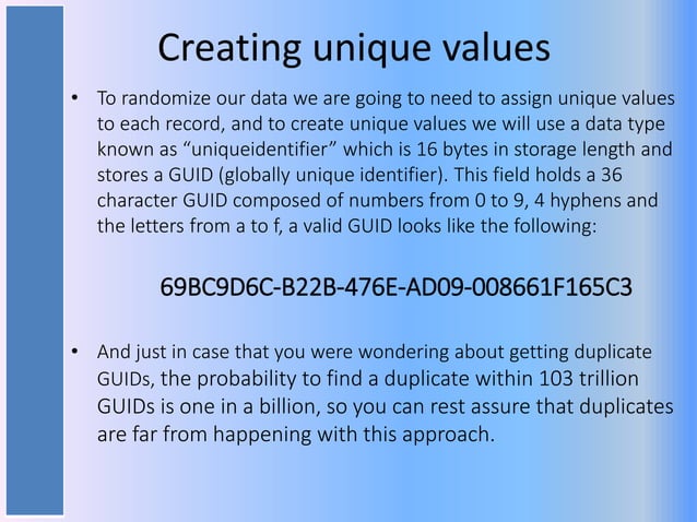 Randomizing Data With Sql Server Ppt