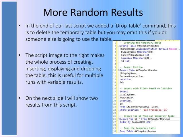 Randomizing Data With Sql Server Ppt