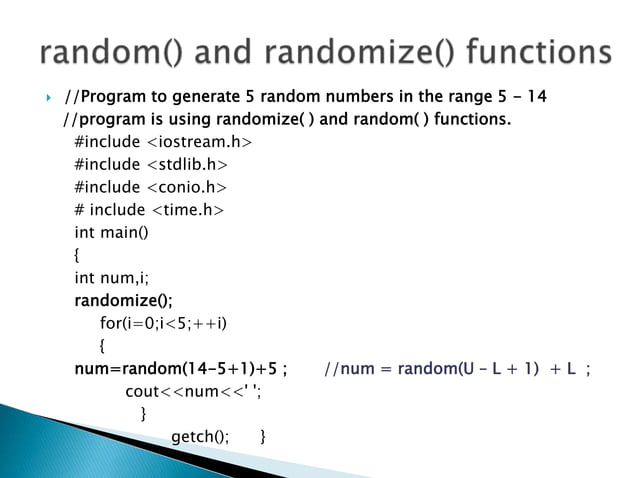Random Numbers C Class 11 And 12 Ppt
