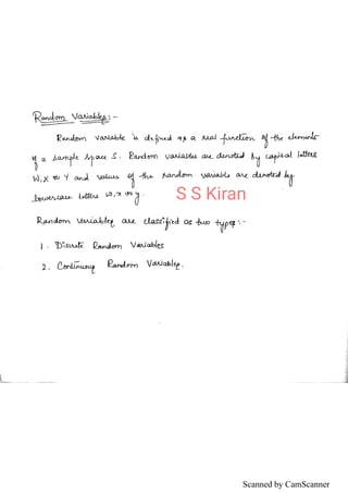 Random Variables Introduction and ProbabilityTheory | PDF